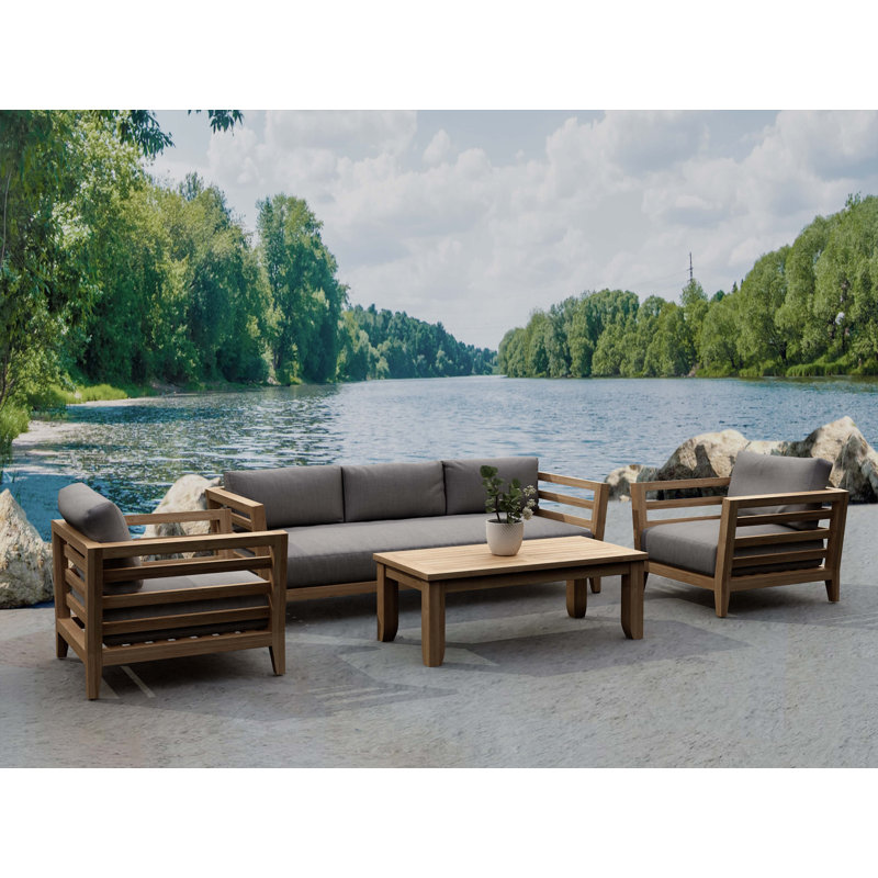 Teo 4 Piece Teak Sofa Seating Group with Sunbrella Cushions